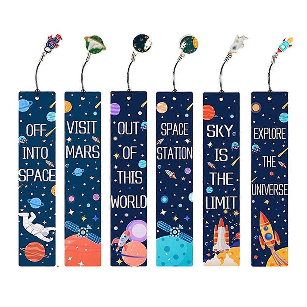 10PCS Space Ship Theme Bookmarks with Metal Charms Planet Inspirational ...