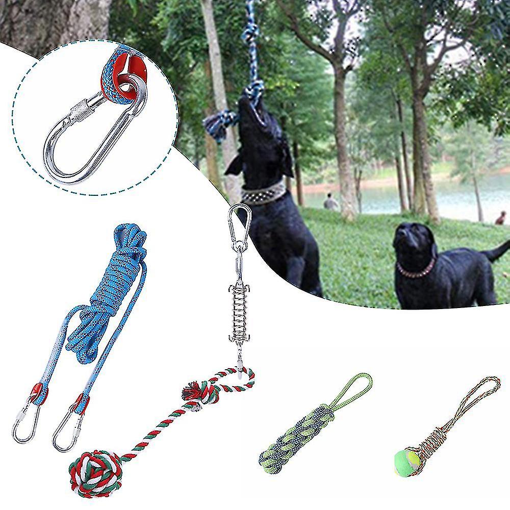Dog Spring Pole Toys Set Outdoor Hanging Exercise Cotton Rope Dog ...