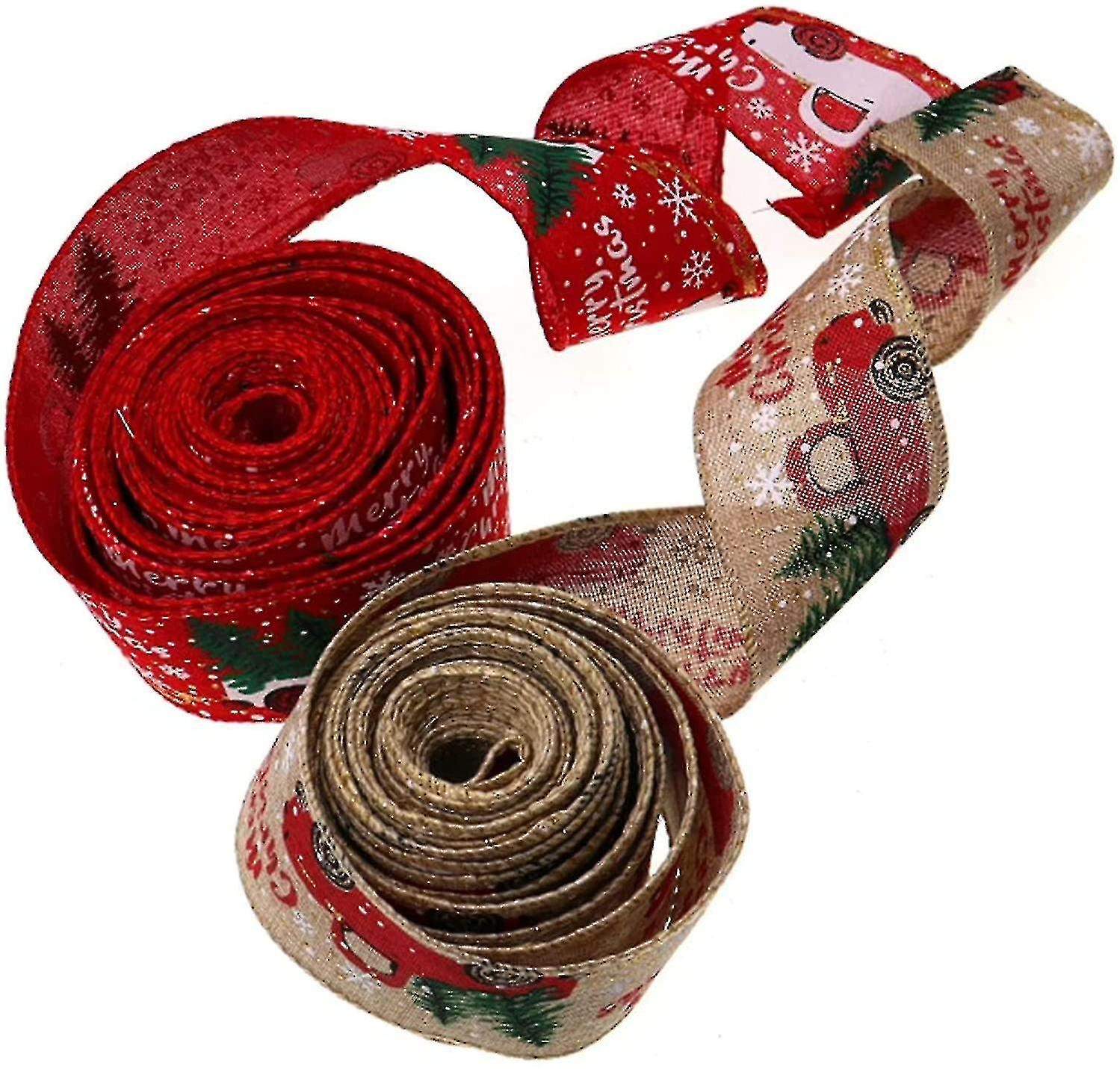 Christmas Ribbon 2 Rolls Vintage Truck Wired Burlap Ribbon, Decoration ...