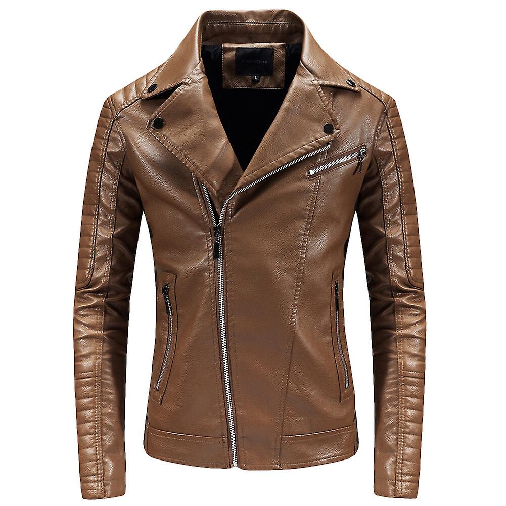 Sliktaa Mens Slim Fit Leather Jacket with Large Lapel and Diagonal Zip ...