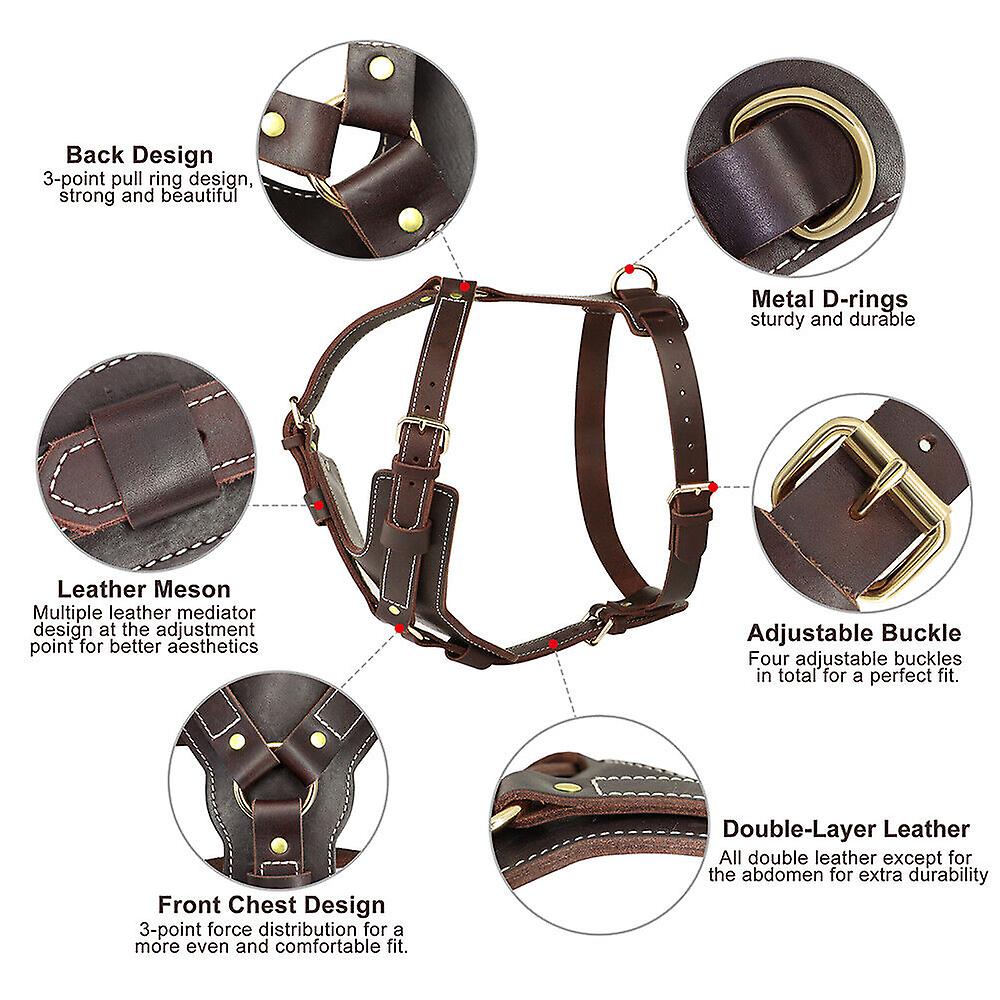 Leather Big Dog Harness Adjustable Training Vest Pitbull Rottweiler ...