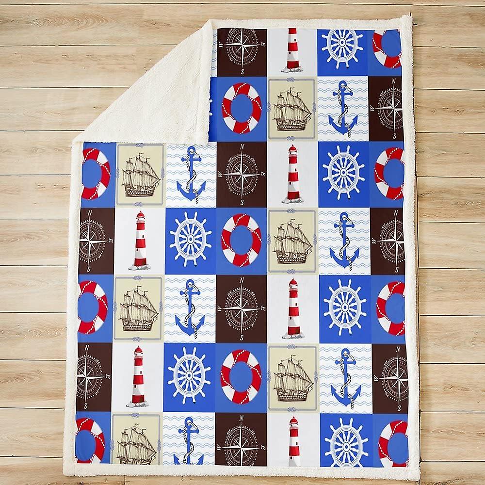 Nautical Throw Blanket Ocean Fuzzy Blanket Kids Vintage Sailboat Anchor ...