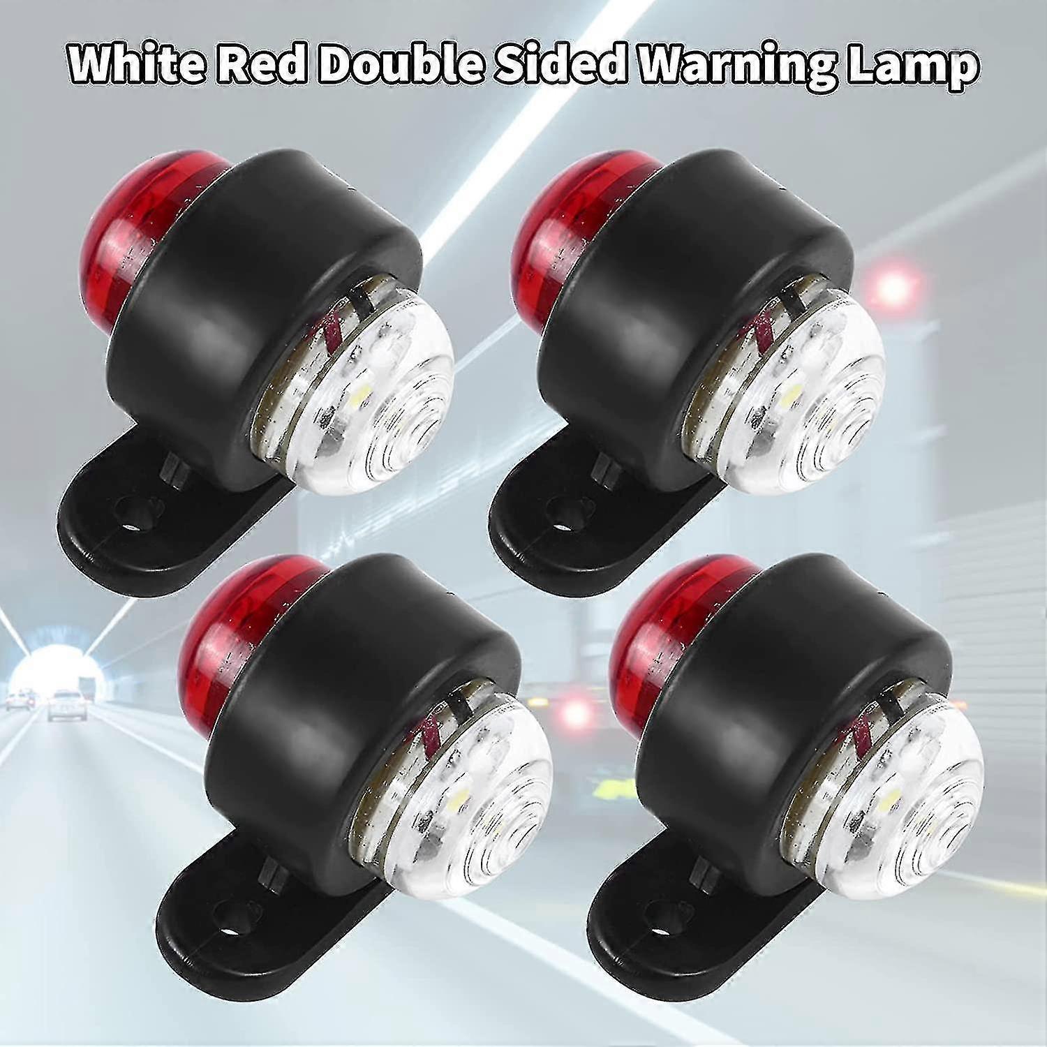 4 Pack Led Side Marker Lights, 12-24v White Red Double Sided Warning ...