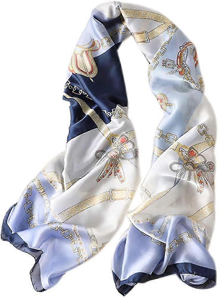 Women floral Silk Scarf, Ladies Silk Scarf Blue Flowers Simple Stylish ...
