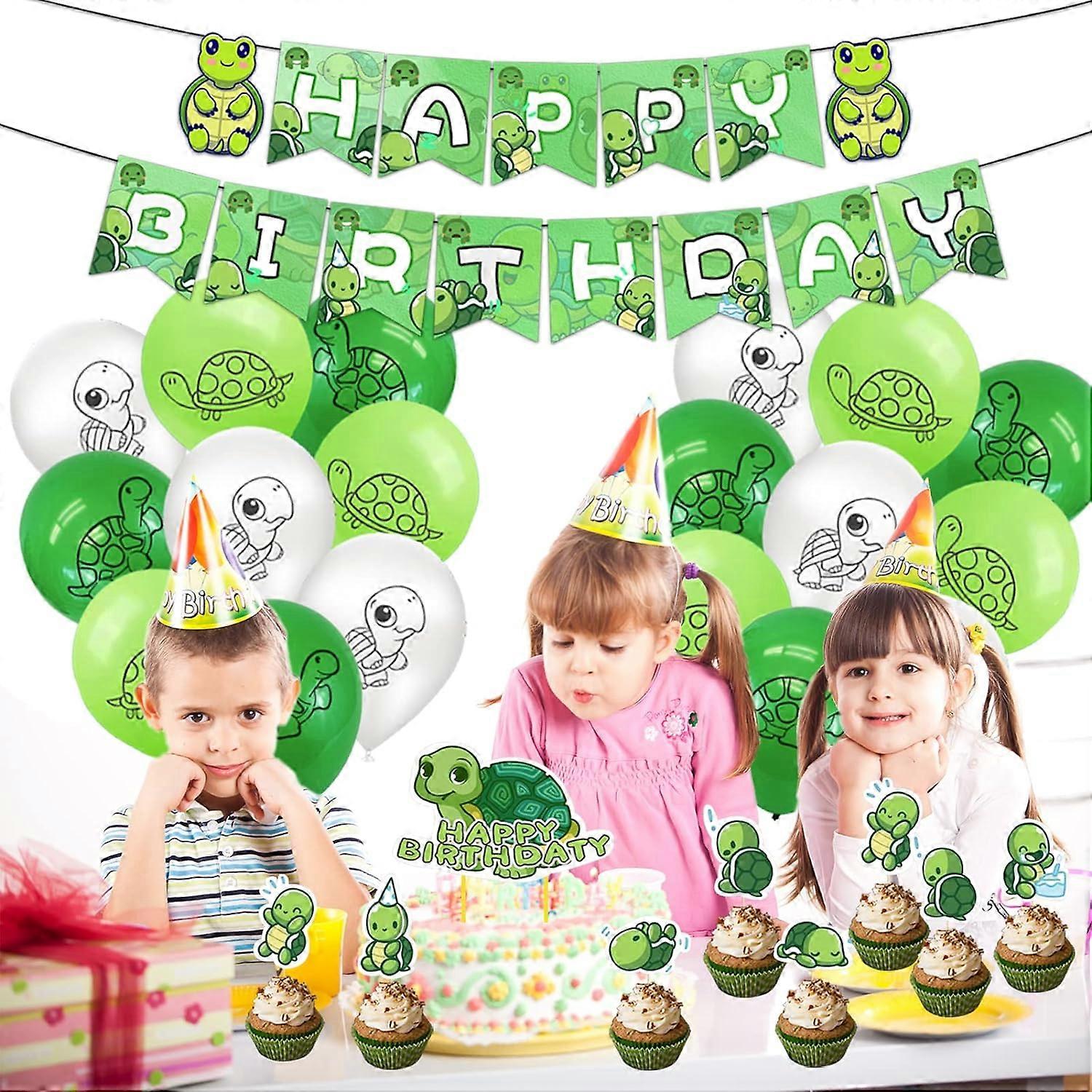 Turtle Baby Party Supplies Set with Happy Birthday Banner, Turtle ...