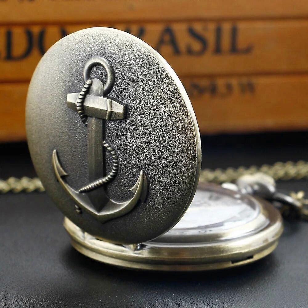 Retro Bronze Boat Anchor Pocket Watch Roman Numeral Dial Pendant Quartz ...