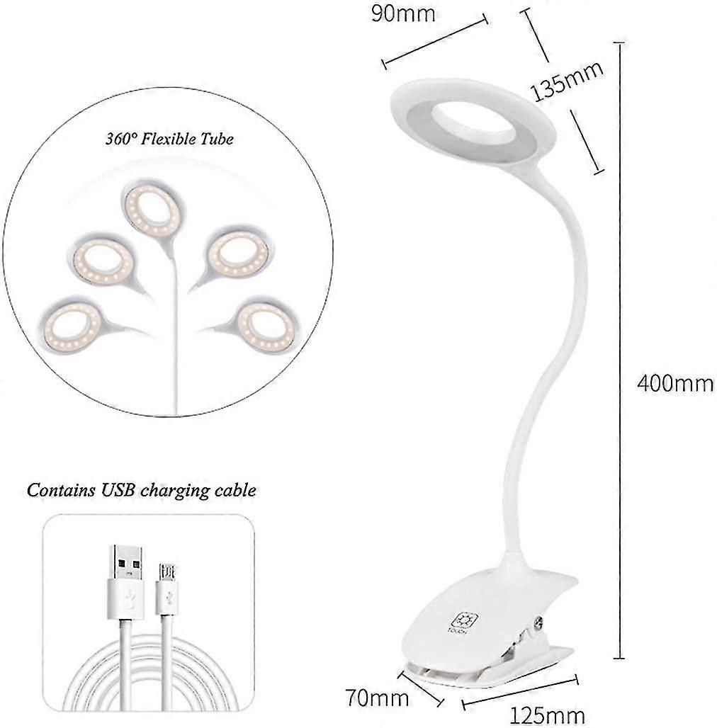 USB Clip On Reading Light, LED Flexible Bedside Lamp with Clamp ...
