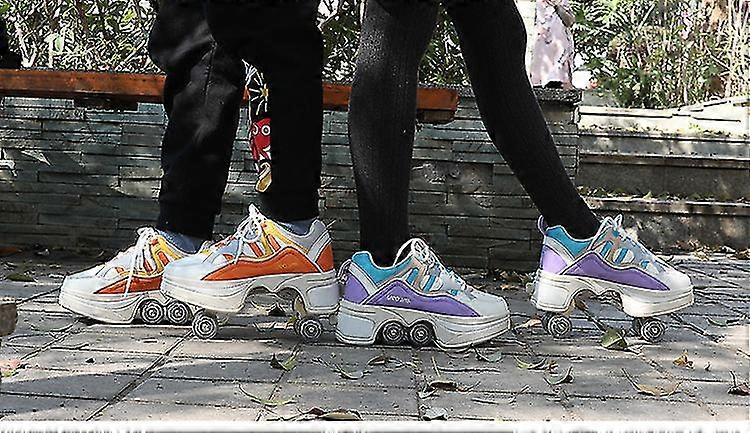 Deformable Shoes Four-wheel Dual-purpose Roller Skates Double-row Walk ...