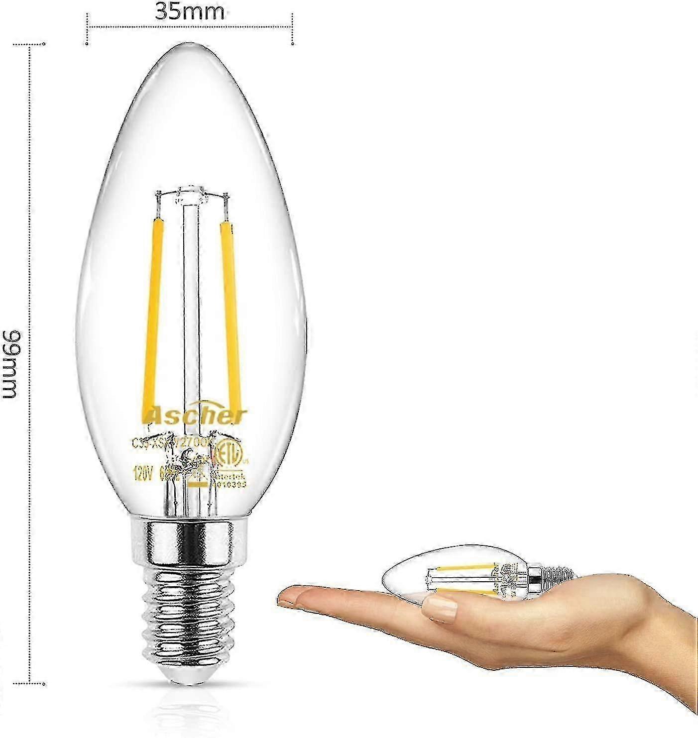 Classic E12 Led Candelabra Light Bulb, Equivalent 40w, Warm White 2700k, Filament Clear Glass ...