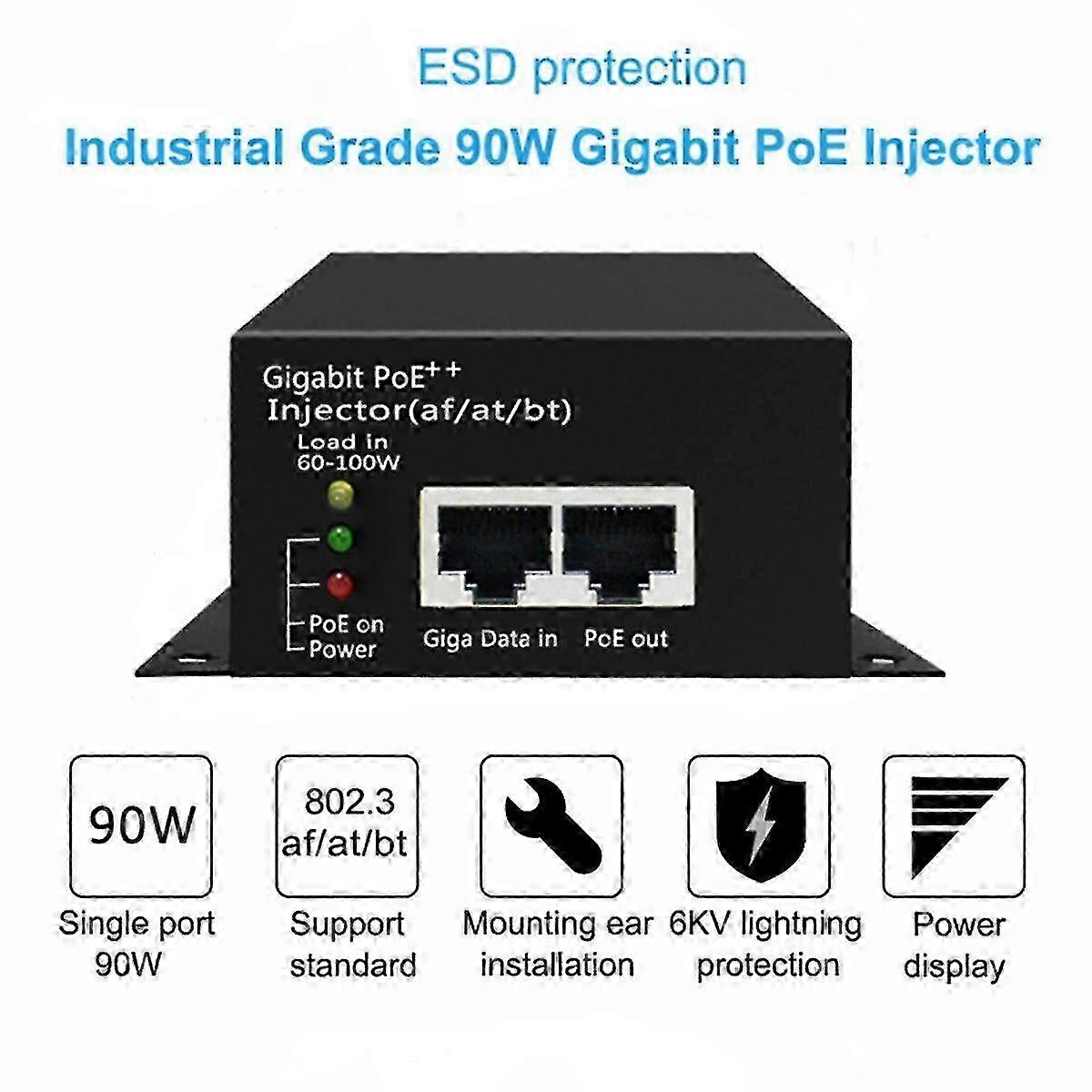 90W High-Power Gigabit POE++ Injector (Af/At/Bt) - POE Power Supply for ...