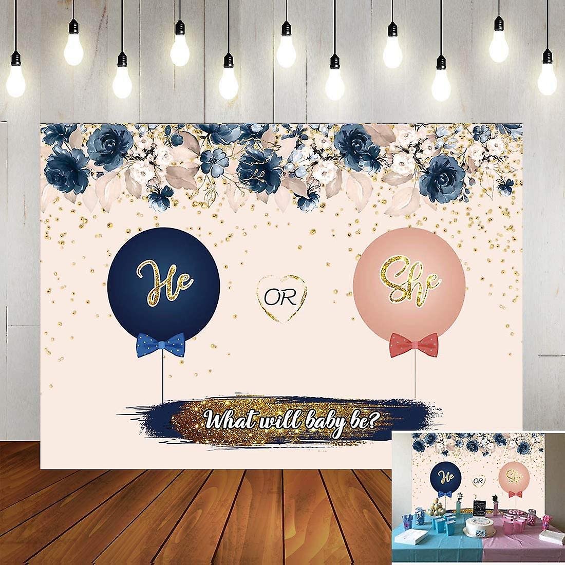 Navy Blue And Blush Pink Gender Reveal Party Backdrops 5x3ft He Or She ...