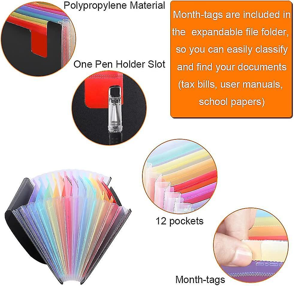 Colored File Folders, 900 Sheets Capatity 12-pocket Expanding File ...