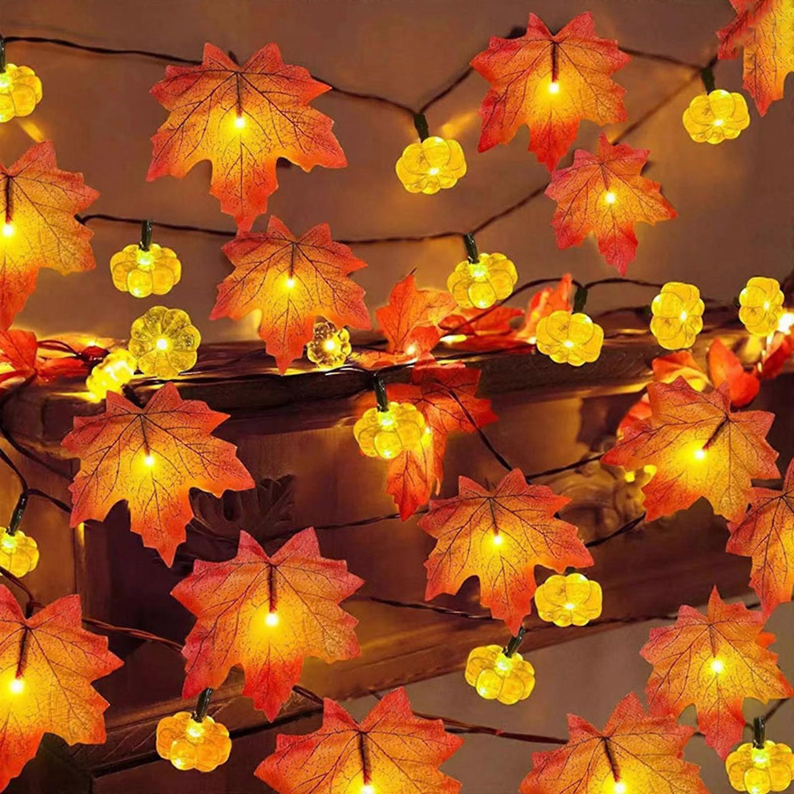 Pumpkins Garland Lights Fall Decorations Realistic Larger Maple Leave ...