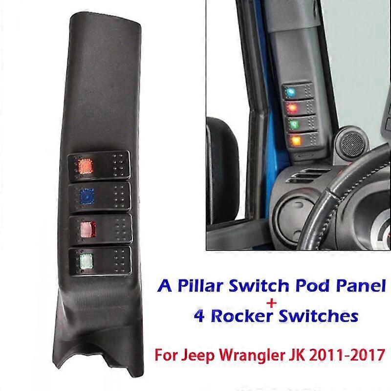 Left Hand A Pillar Switch Pod with 4 Rocker Switches for Jeep Wrangler ...