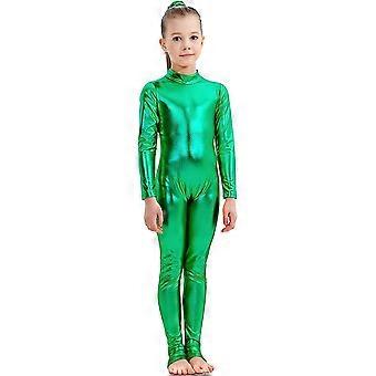 Girls Shiny Metallic Long Sleeve Unitard Spandex One Piece Wet Look Kid ...