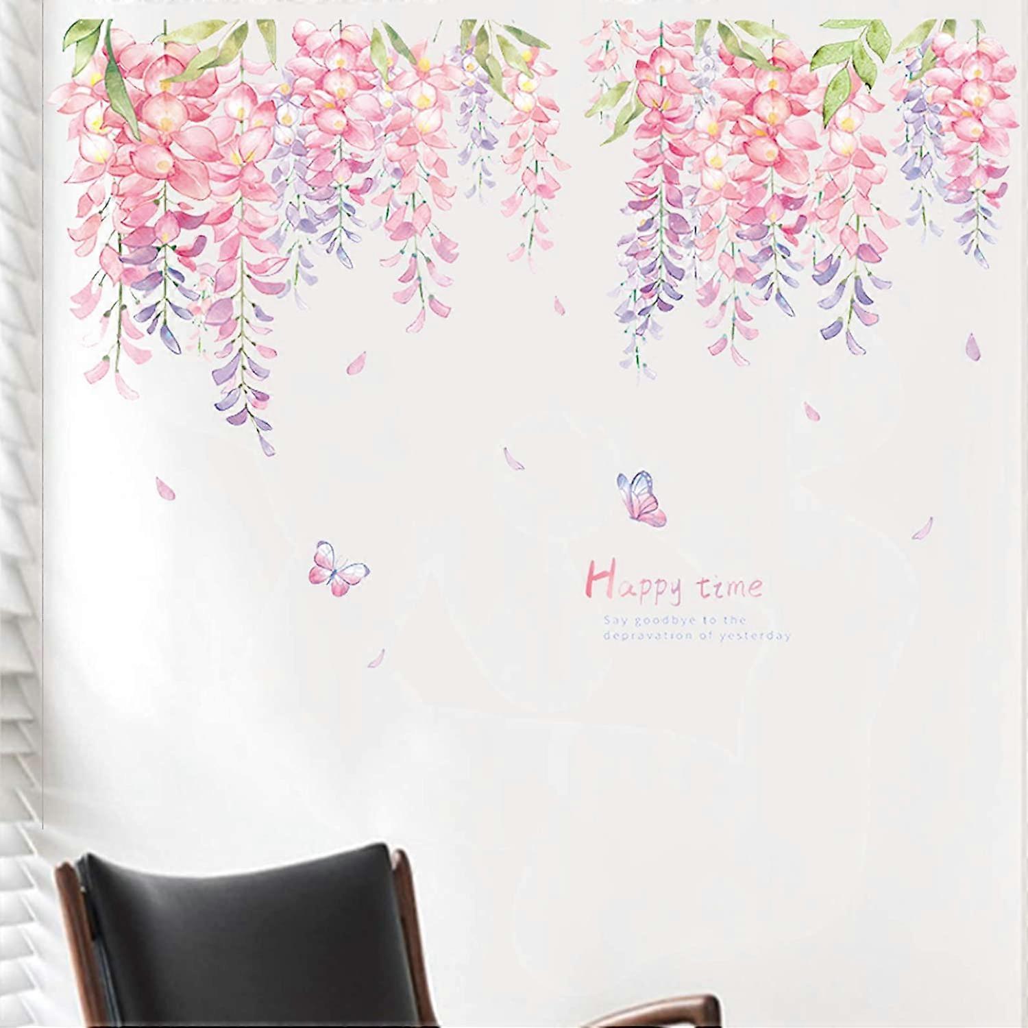 Wall Stickers 6 Sheets Hanging Wisteria Flower Leaves Wall Stickers ...