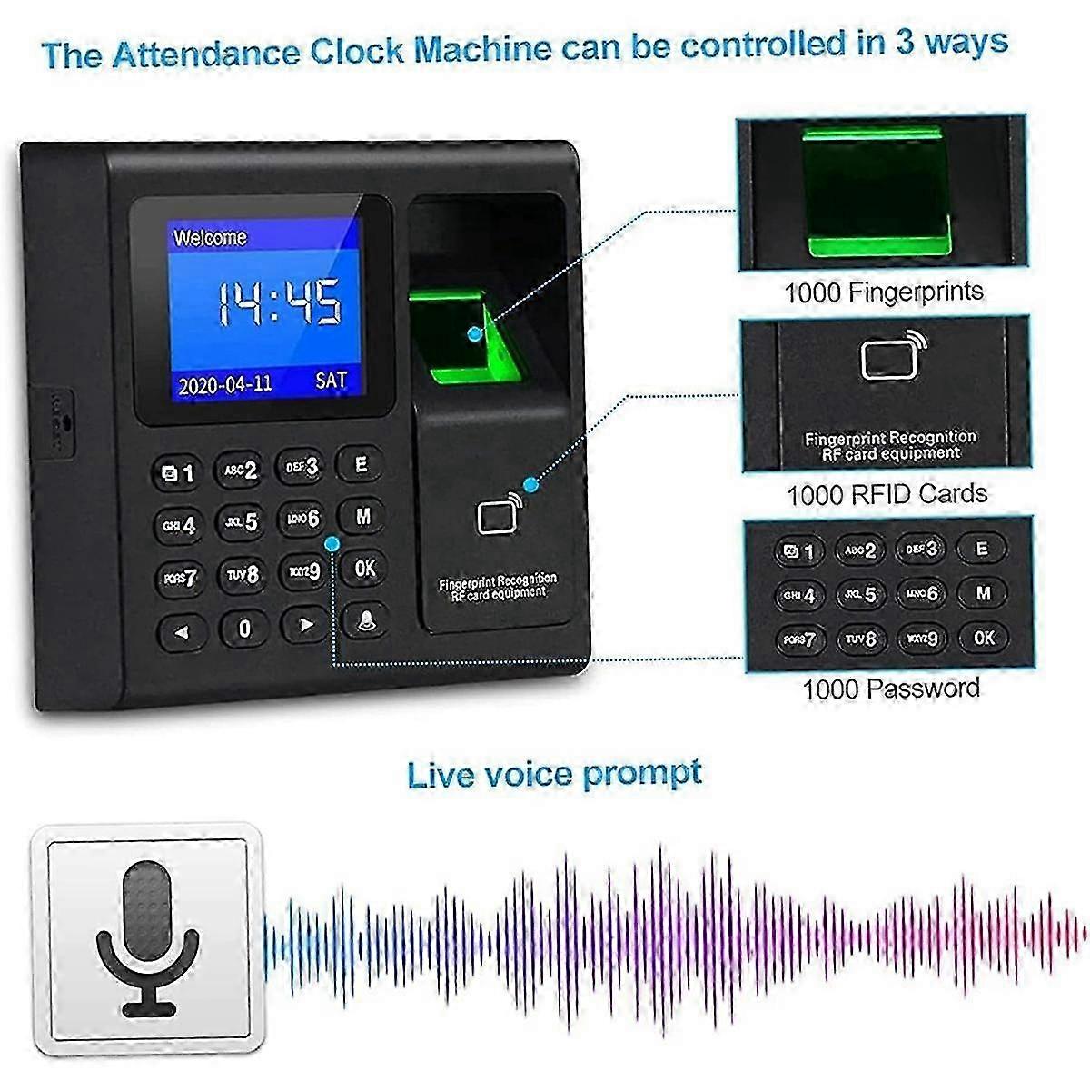 Time Attendance Machine Fingerprint Password Time Clock for Employee ...