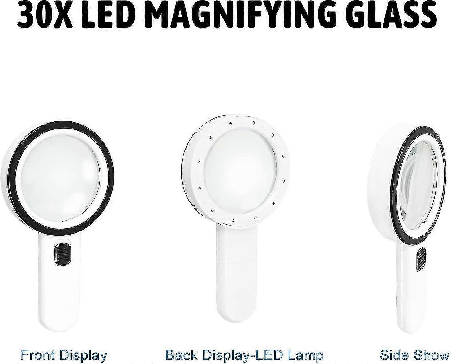 Reading Magnifier, 30x Magnification with 12 LED Lights - Lighted ...