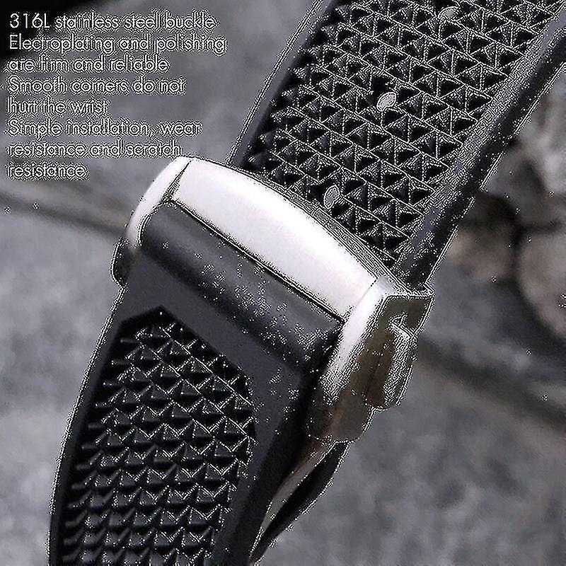 Rubber Strap Silicone Black Watch Band Men's Wrist Belt For Omega ...