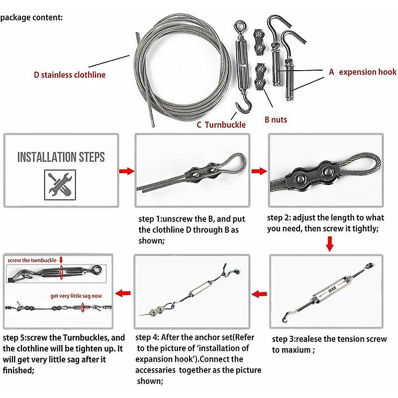 3m Φ3mm PVC coated stainless steel cable with cable tensioner for ...