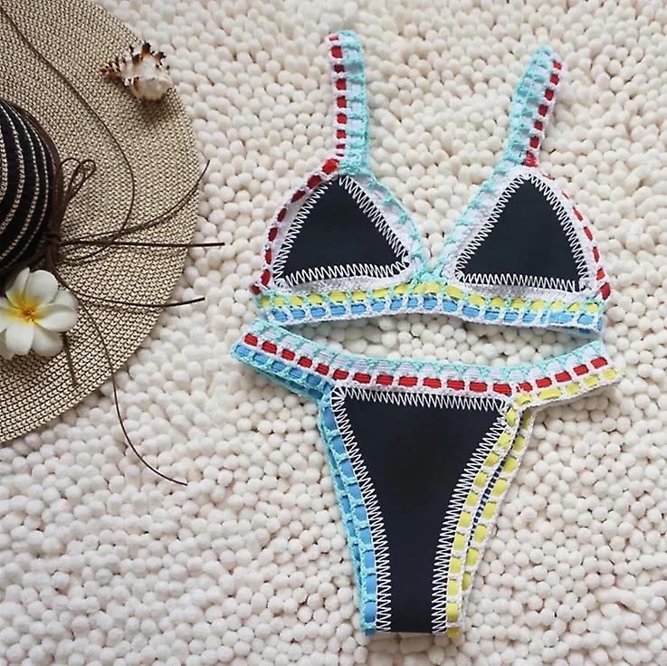 Micro Bikini 2021 Women Handmade Crochet Knit Swimwear Halter Patchwork ...
