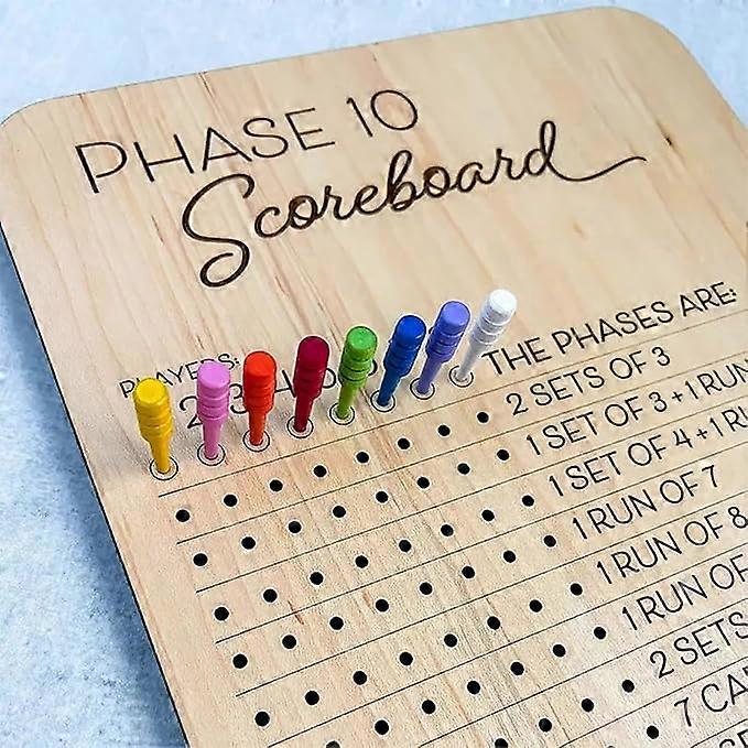 Phase 10 Score Board, 2025 New Wooden Phase 10 Scoreboard with 8 Metal ...
