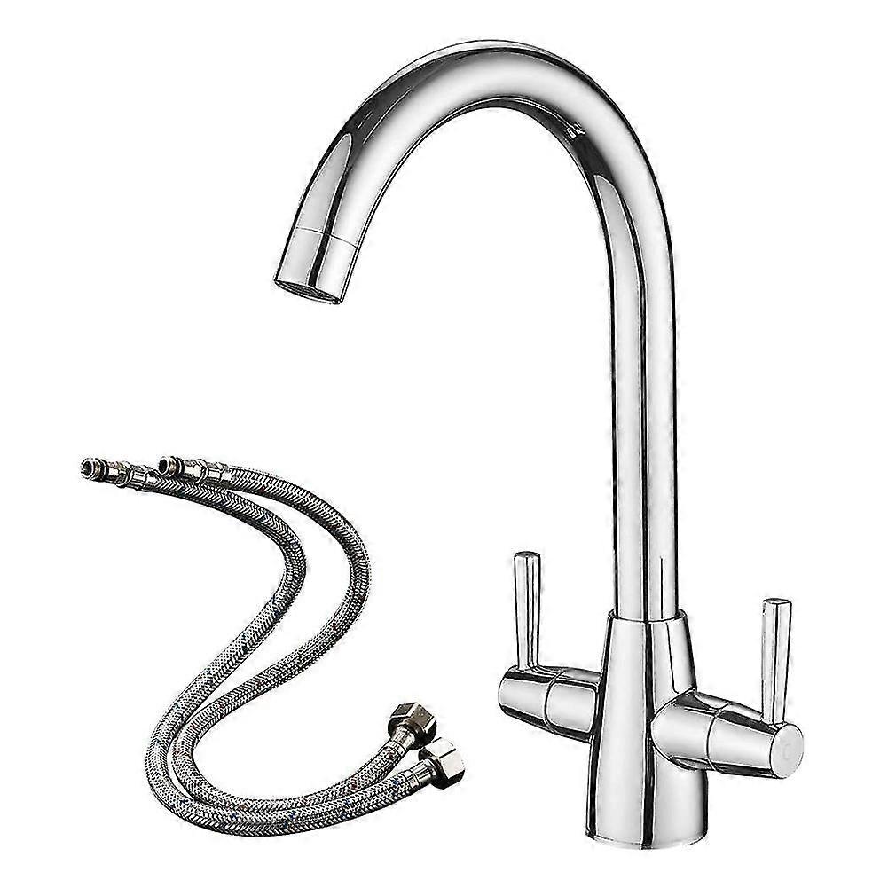 Kitchen Mixer Tap Dual Lever Swivel Spout Chrome Sink Taps Dual Lever ...