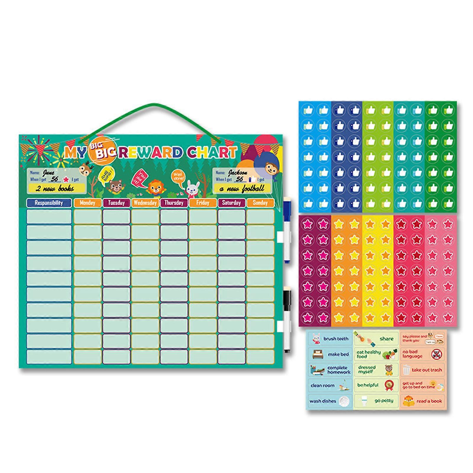 Large Magnetic Reward Chart for Kids - 15 Pre-Written Stickers ...