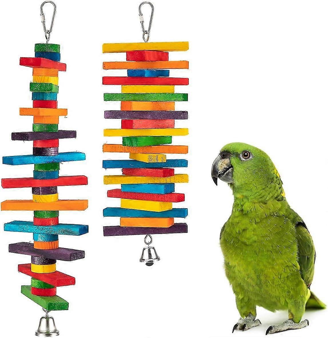 2pcs Bird Parrot Chewing Sticks Toys- Multicolored Natural Wooden ...