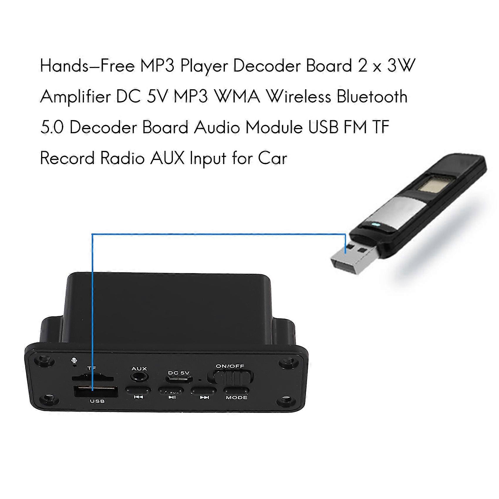Hands-Free MP3 Player Decoder Board 2 x 3W Amplifier DC 5V MP3 WMA ...