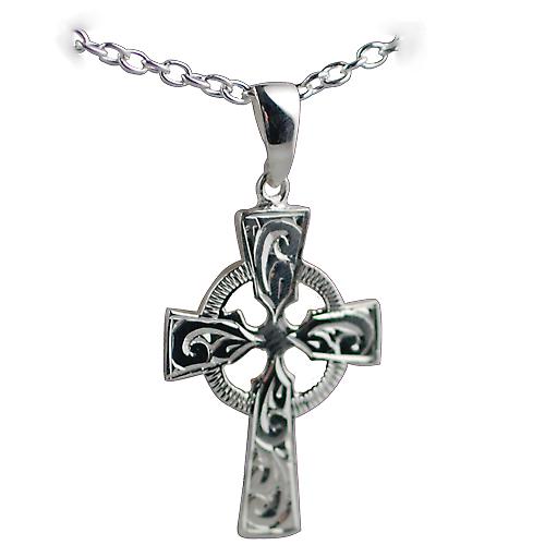Silver 35x24mm hand engraved Celtic Cross with bail on a cable Chain 18 ...