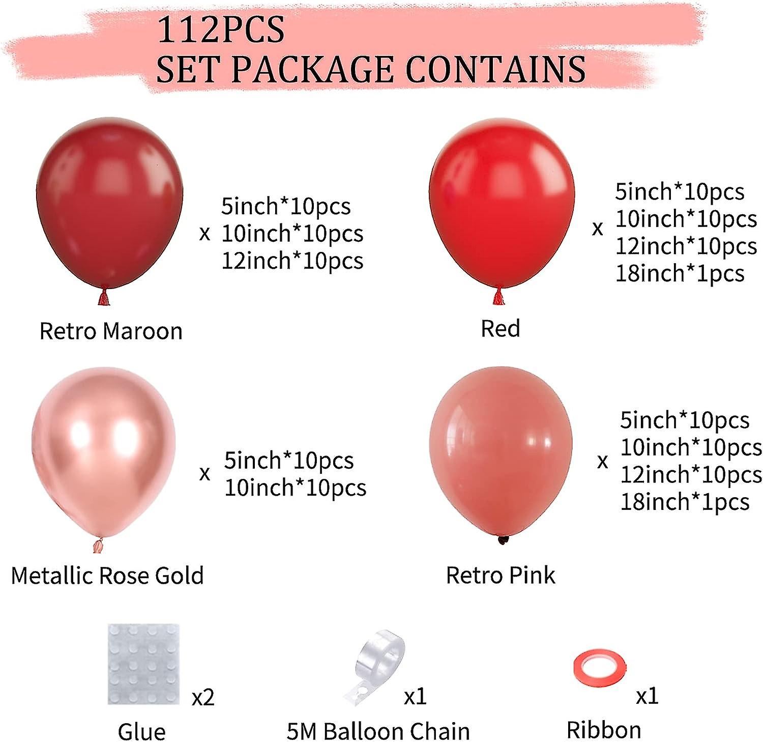 Red Balloon Garland Kit, Balloon Arch Kit 112 Pcs, Red Retro Maroon and ...