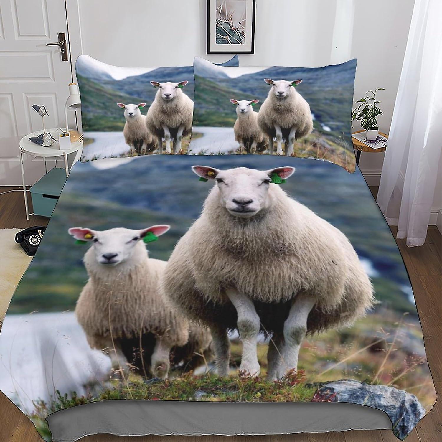 Sheep Duvet Cover Set, 3D Cute Animals Quilt Cover Bedding Set with Pillowcases,Soft Microfiber ...