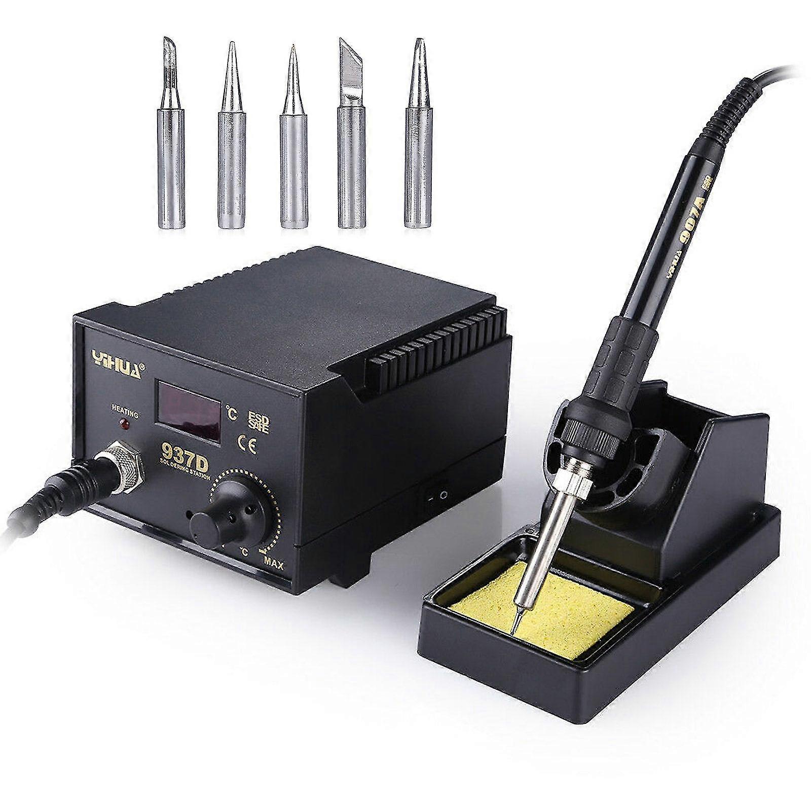 For yihua 937d digital soldering iron station hot air welding smd tool stand w/5 tips 60w ...