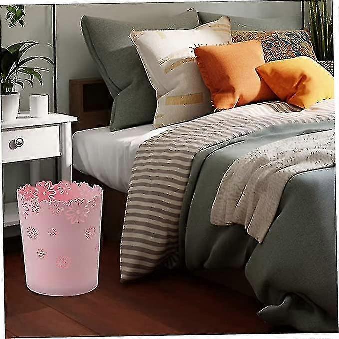 Plastic Trash Can Hollow Flower Wastepaper Basket Round Lidless Garbage ...
