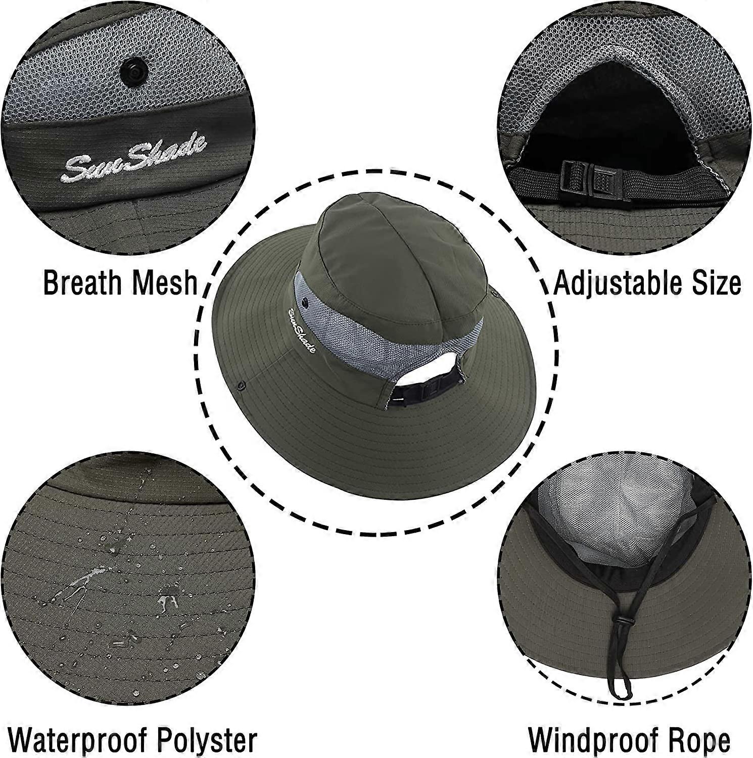 Womens Summer Sun Hat Beach Hats Wide Brim Outdoor UV Protection Hat Foldable Ponytail Bucket ...