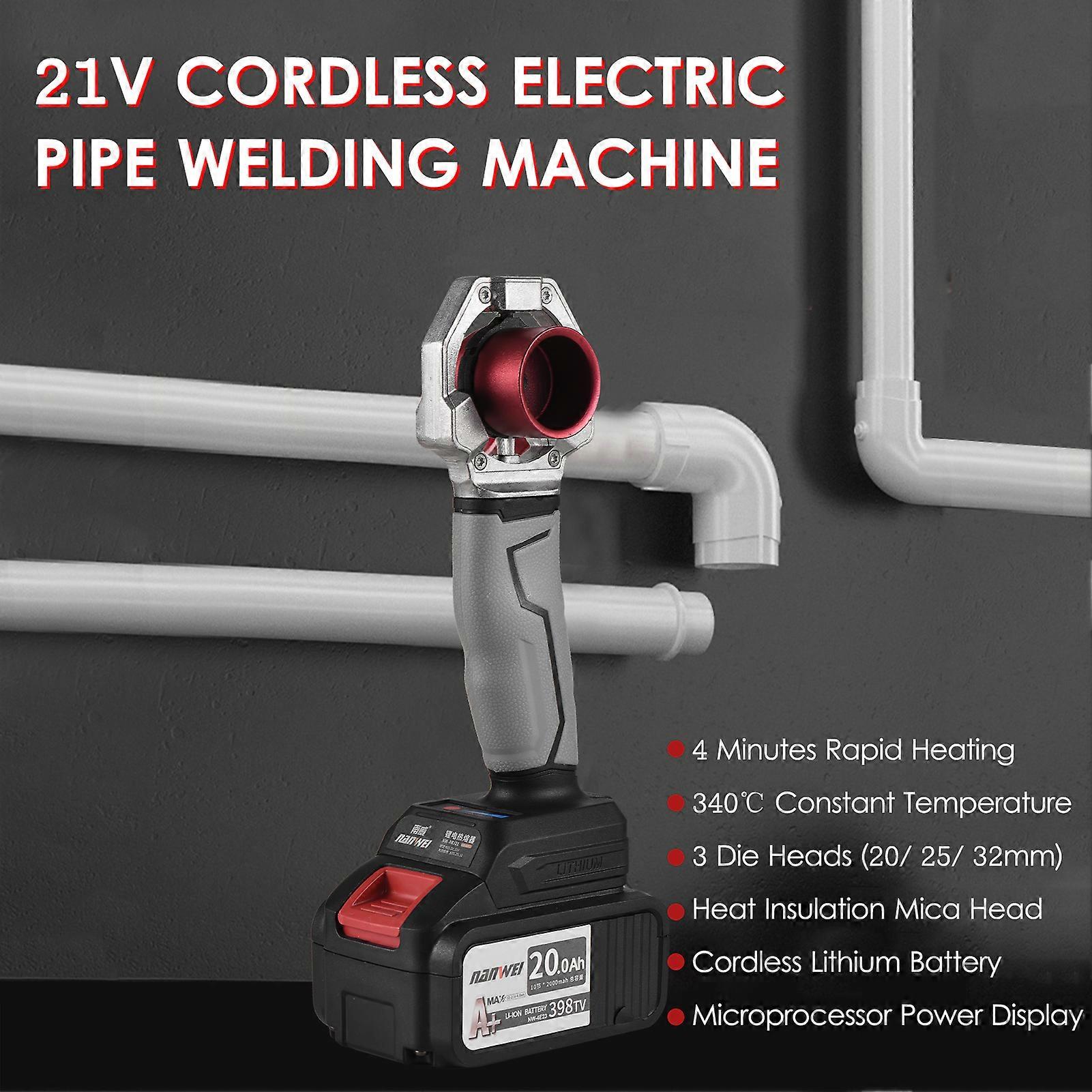 21V Cordless Electric Pipe Welding Machine 340 Socket Fusion Welder with 3 Die 20/ 25/ 32mm Pipe ...