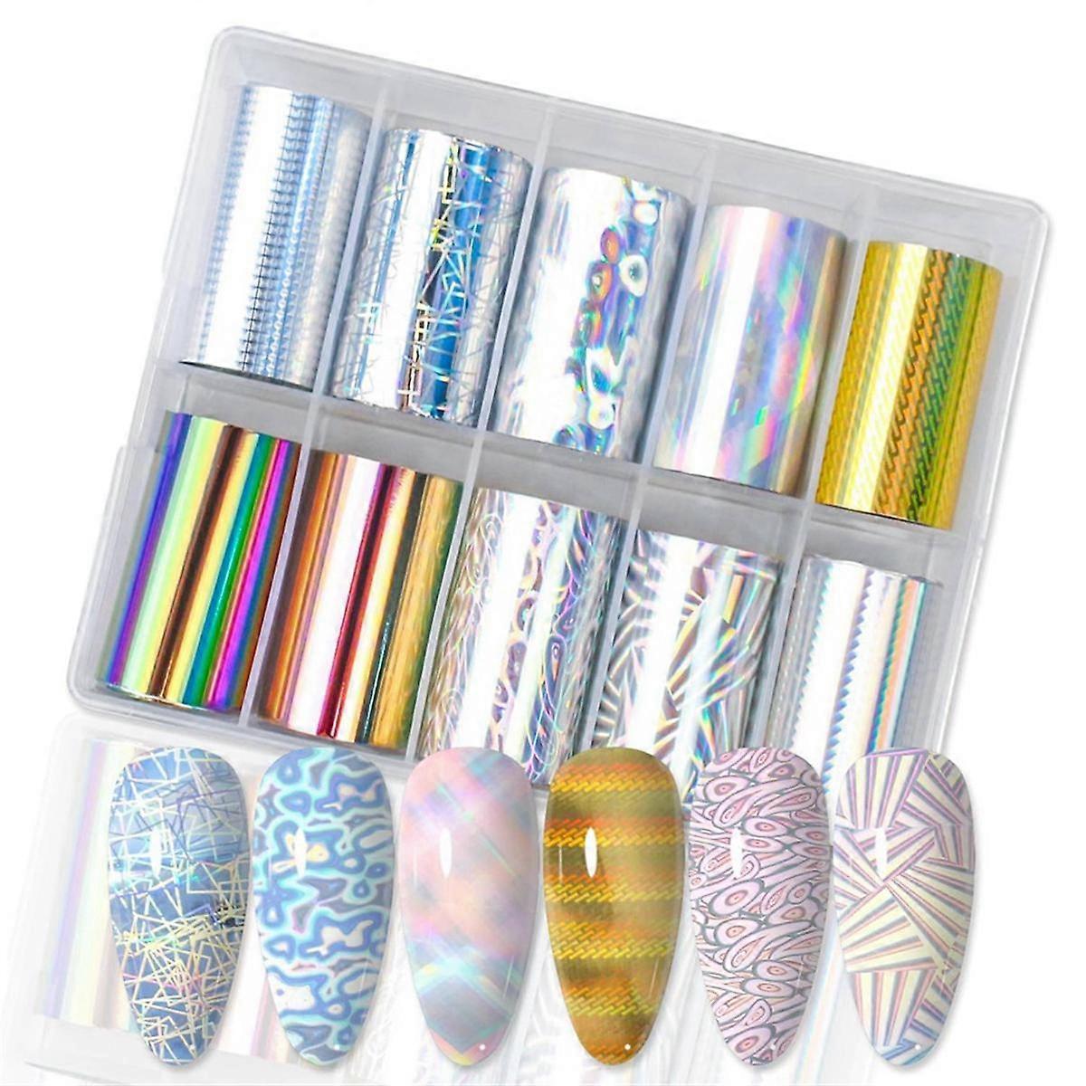 10 Rolls Nail Foils Polish Stickers Metal Color Starry Paper Transfer ...