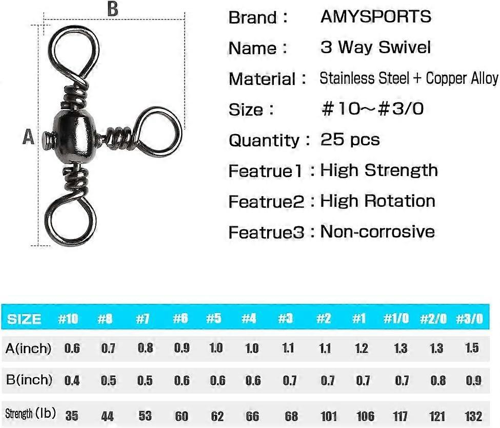 Stainless 3way Swivel Fishing crossline swivels 3 Way rigs Saltwater ...