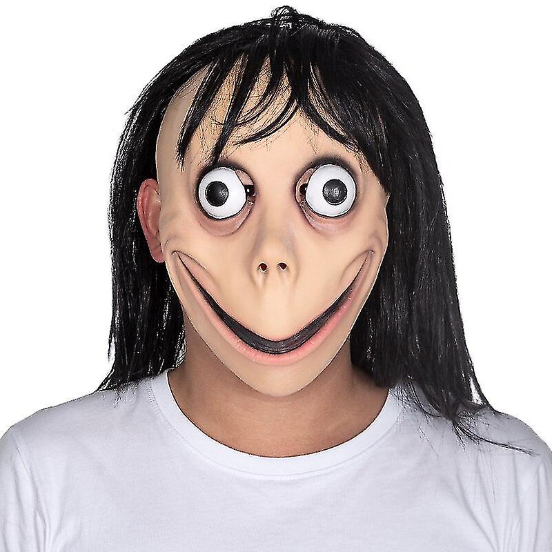 Momo Mask Games Latex Scary With Long Hair Adult Halloween Costume ...