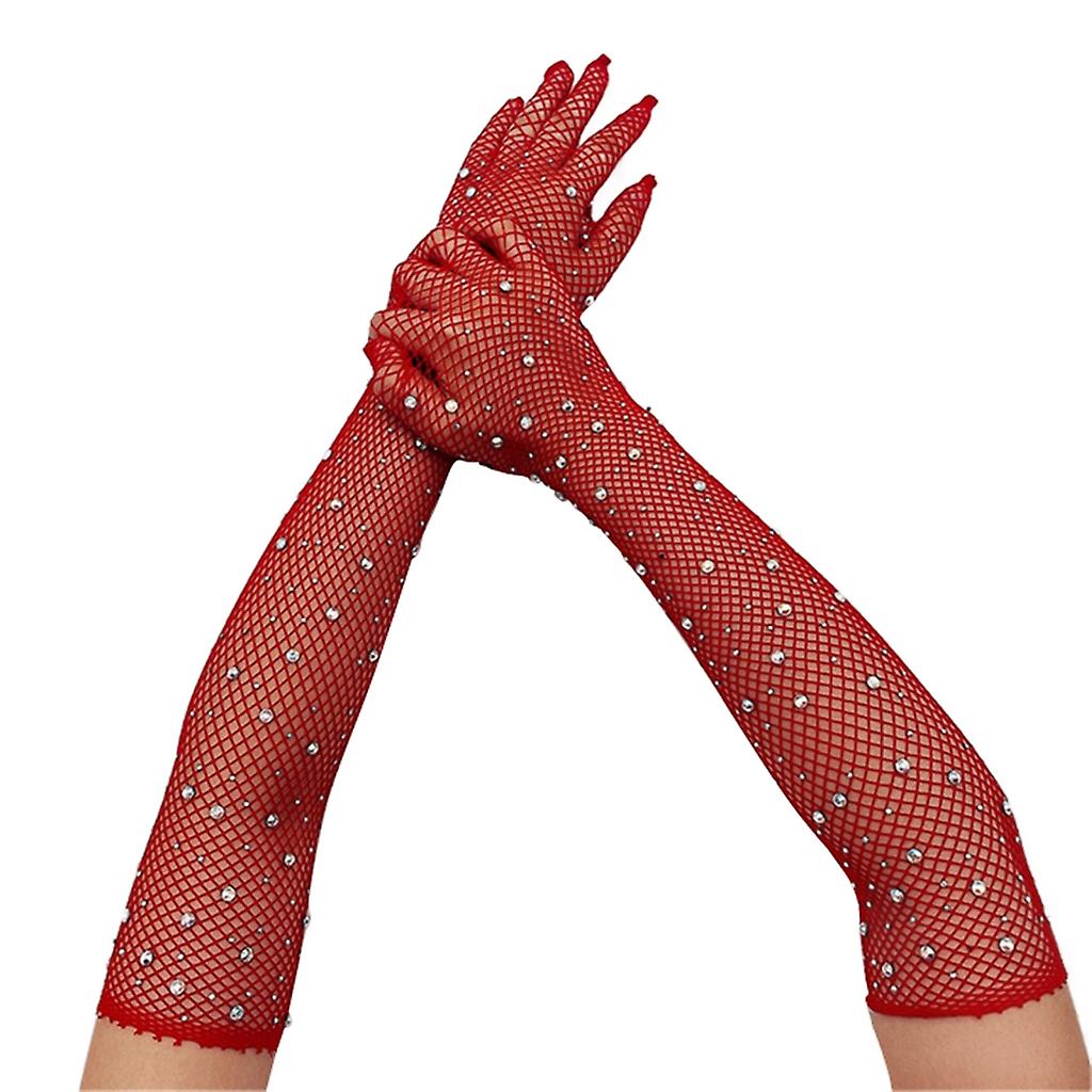 Mesh Long Gloves Fishnet Long Gloves Women Dance Gloves Rhinestones Long Gloves | Fruugo UK