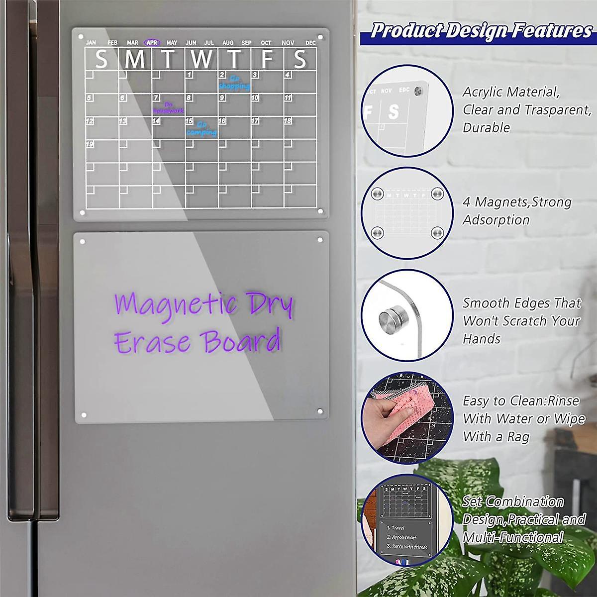 Acrylic Magnetic Dry Erase Board,2 Pcs Planner Board for Refrigerator ...