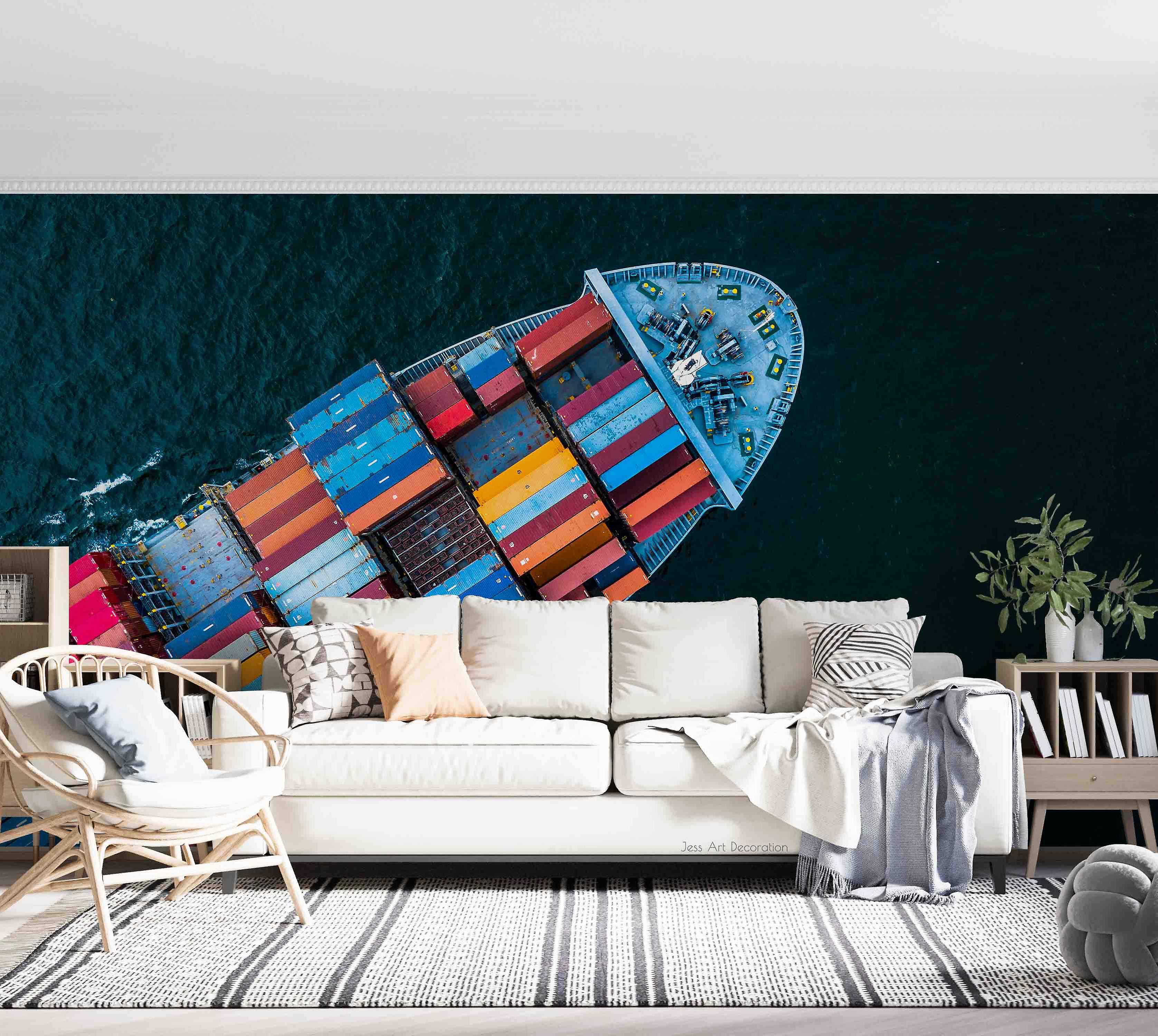 3D Aerial View Container Ship Ocean Wall Mural Wallpaper Gd 3003 ...