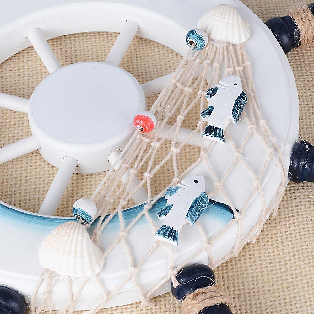Pirate wooden rudder ship wheel with shell pocket net marine decoration ...