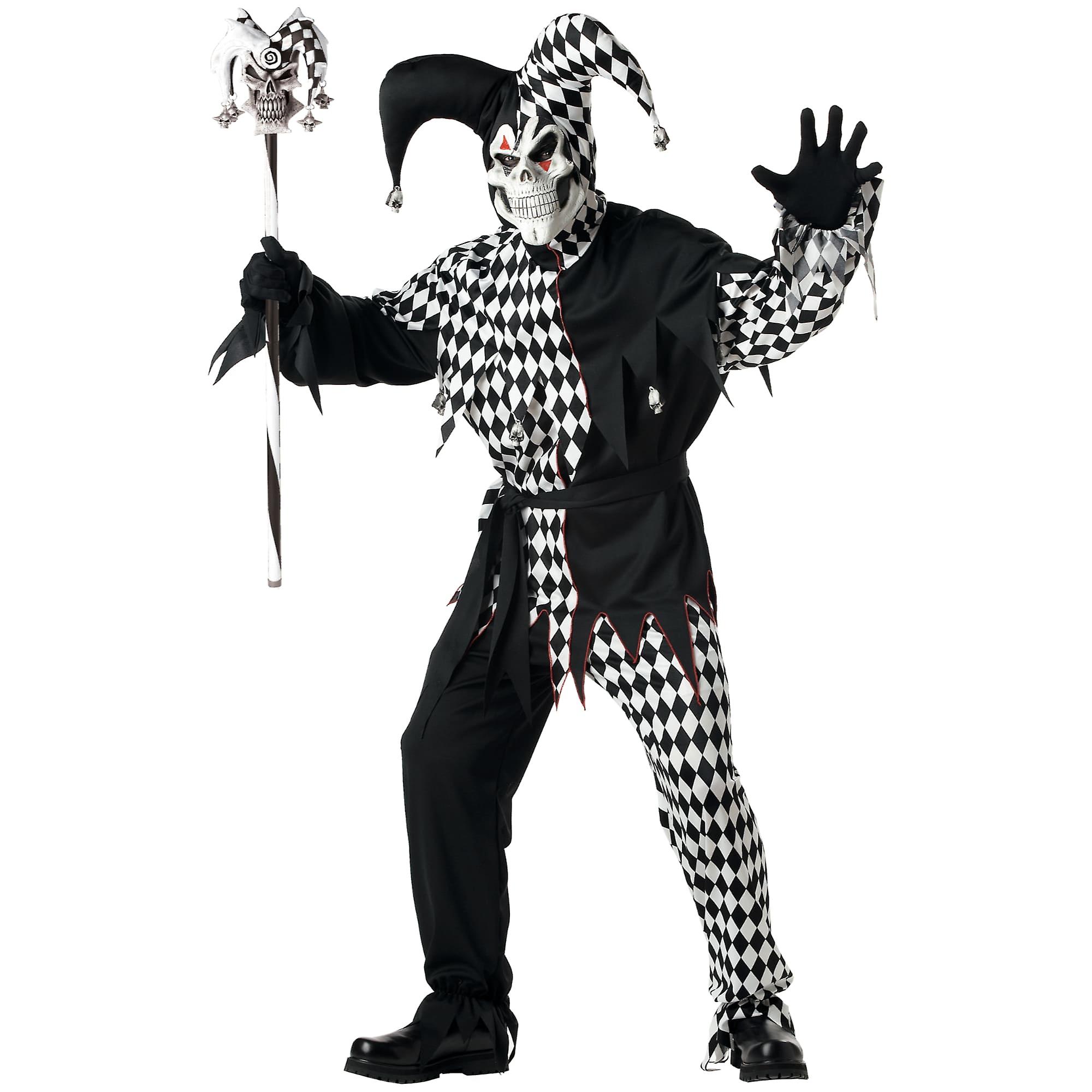 Psycho Jester kwaad zwart witte Joker Halloween kostuum Skull Cane ...