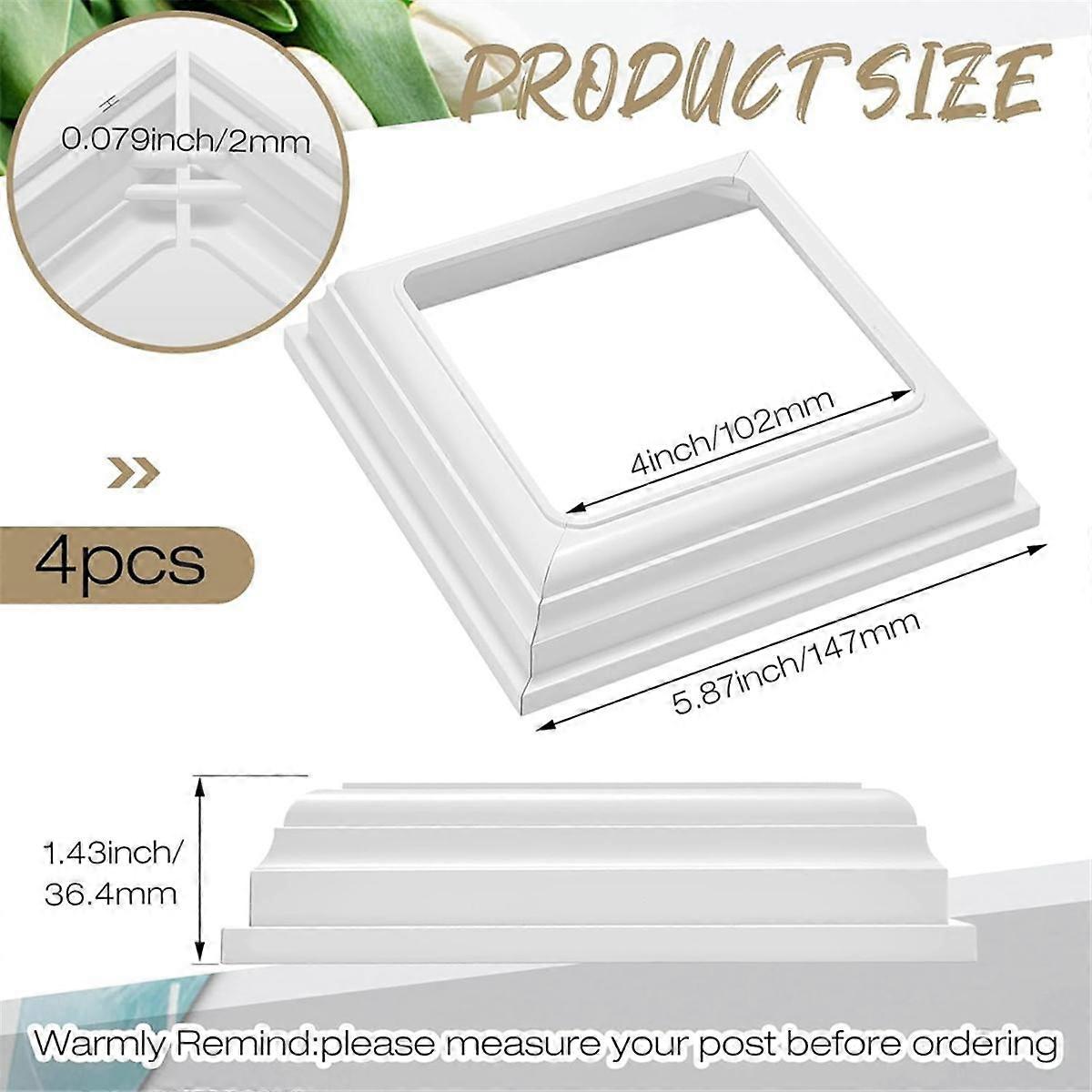 4x4Inch Vinyl Post Skirt-White Post Base Cover Trim for Wood and Vinyl ...