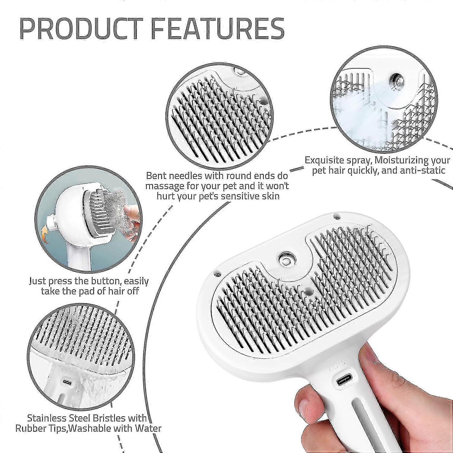 Cat Steam Brush, Cat Steamy Brush With Release Button, Self Cleaning ...