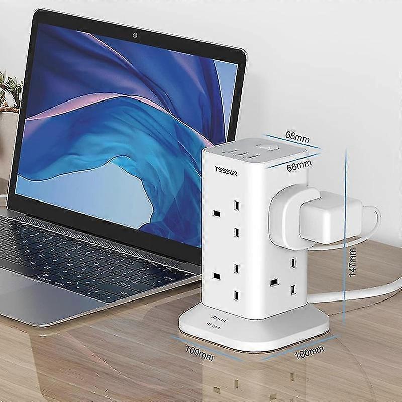 8-Way UK Multi Plug Extension Cord Power Tower Socket with USB Ports 2M ...