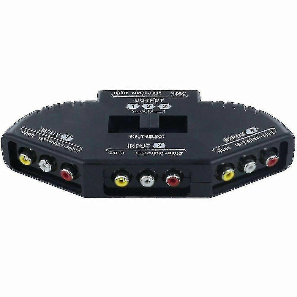 Black 3 Port Av Composite Rca Selector Box Switch Splitter W/ Cable ...