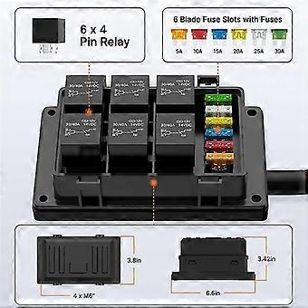 Relay Box 12v With 6 Pcs 4 Pin Relays And 6 Pcs Atc/ato Blade Fuse Pre ...